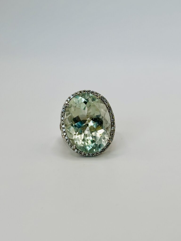 Oval Prasiolite Halo Ring | Annagem Jewelry